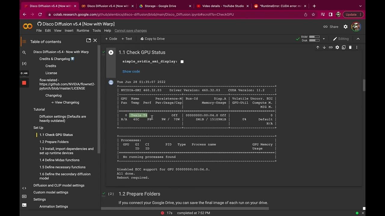 Disco Diffusion Errors: CUDA error: misaligned address - YouTube