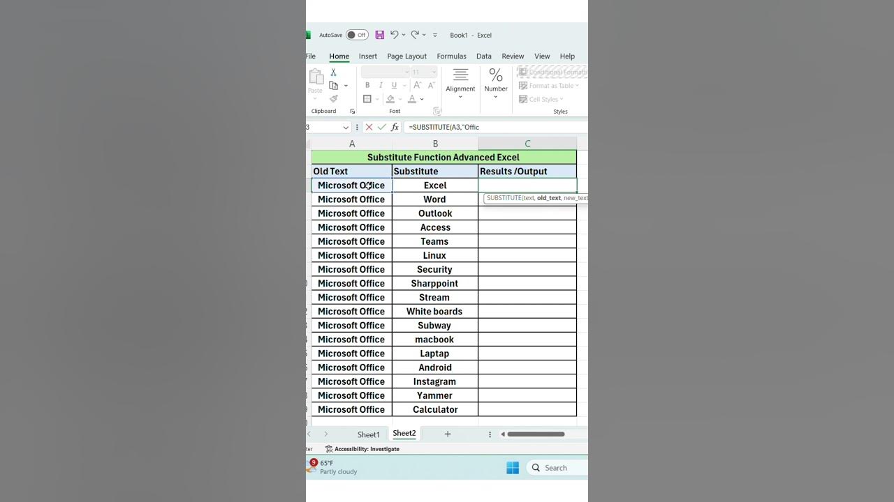 Substitute Formula|how to used Substitute Function in Excel |Advanced Excel tricks|#excel# ...