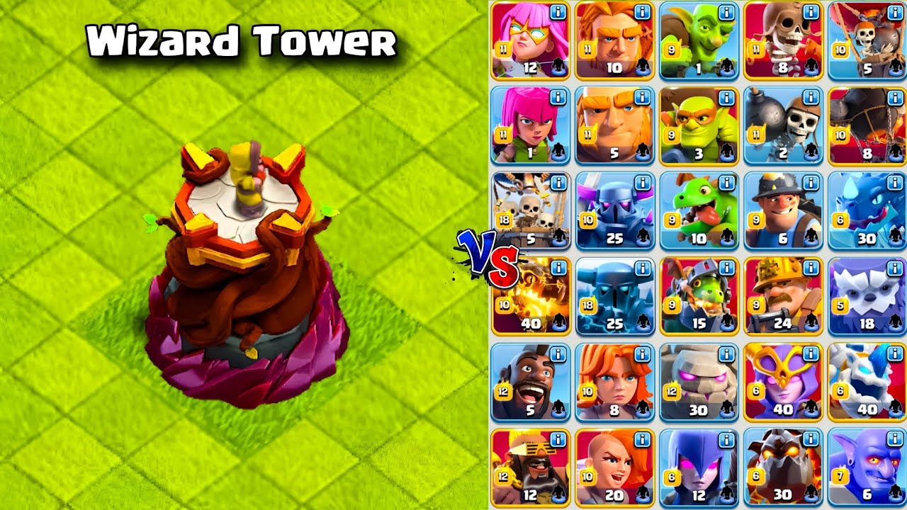New Wizard Tower attack Every Troops ! - Clash of Clans - YouTube