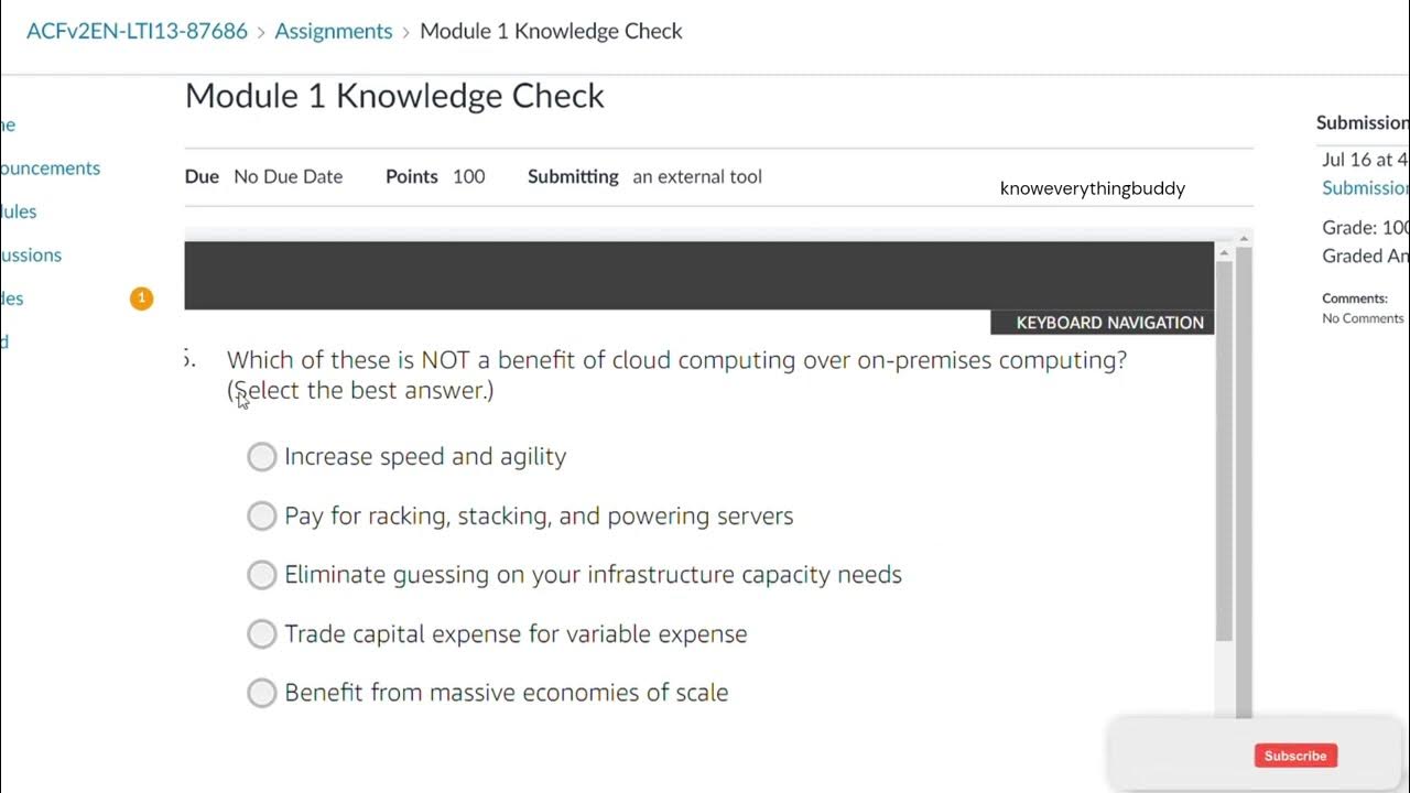 AWS Academy Cloud Foundations Module - 1 Knowledge Check Answers - YouTube