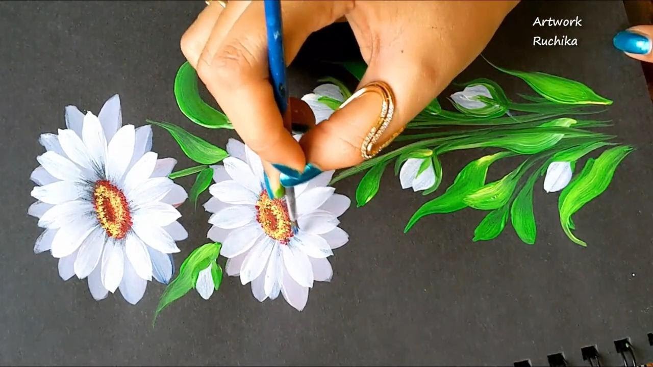 One Stroke Flower Painting Tutorial | Beautiful Flower Painting - YouTube