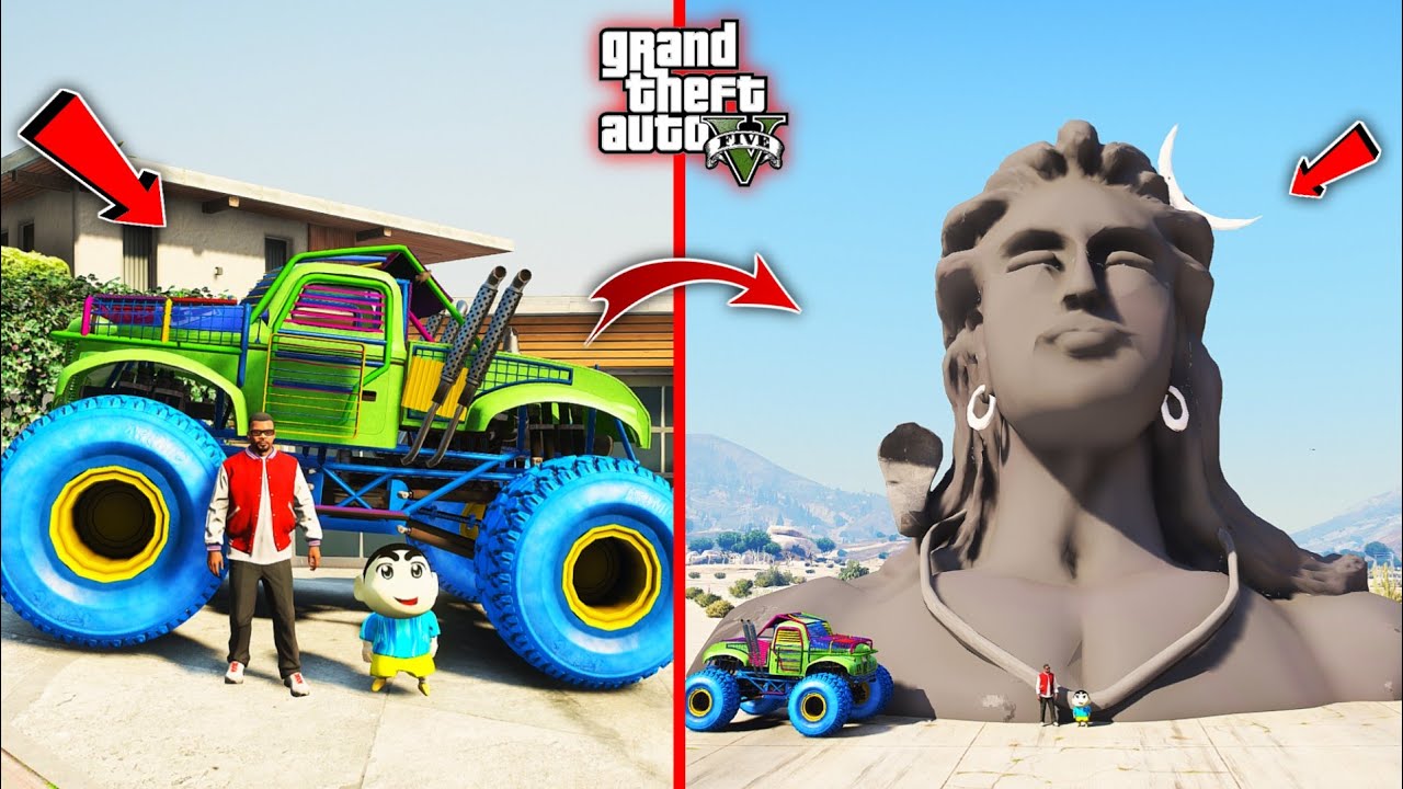 Shinchan Franklin Gye Adiyogi Shiva Statue Ghumane GTA 5 || Adiyogi ...
