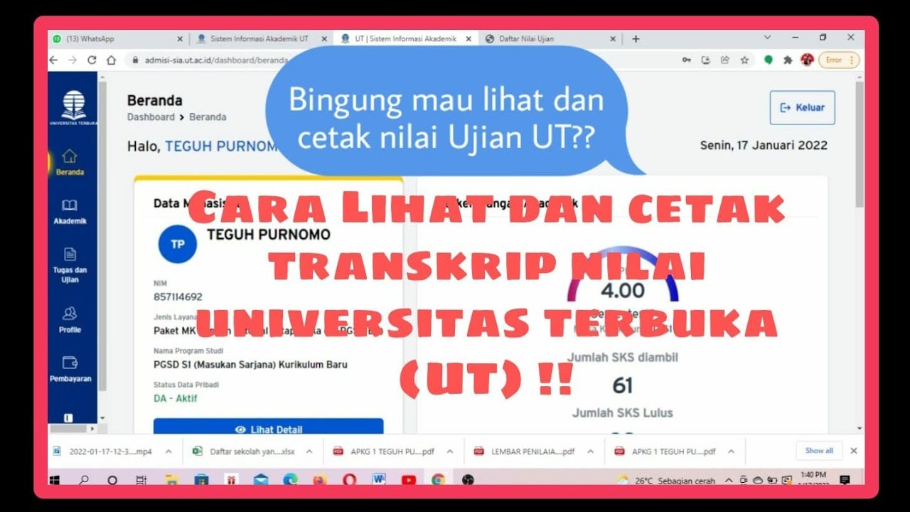Cara Lihat dan Cetak Transkip Nilai Universitas Terbuka (UT) - YouTube