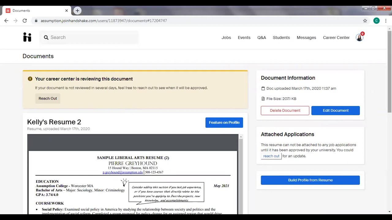 How To: Uploading Documents to Handshake - YouTube