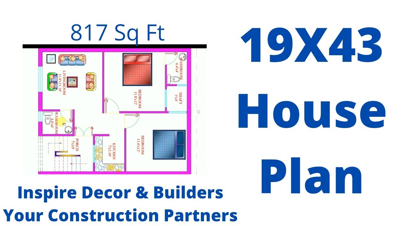 19X43 Building Plan II 817 Sq Ft House Plan II North Facing Home Map II ...