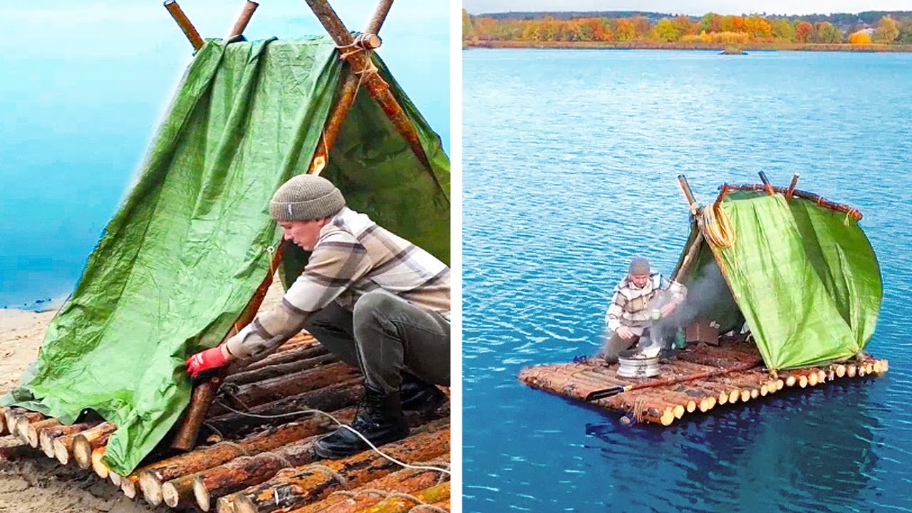 CÓMO CONSTRUIR UNA BALSA CON TRONCOS Y CUERDA || BOTES DE ACAMPAR ...