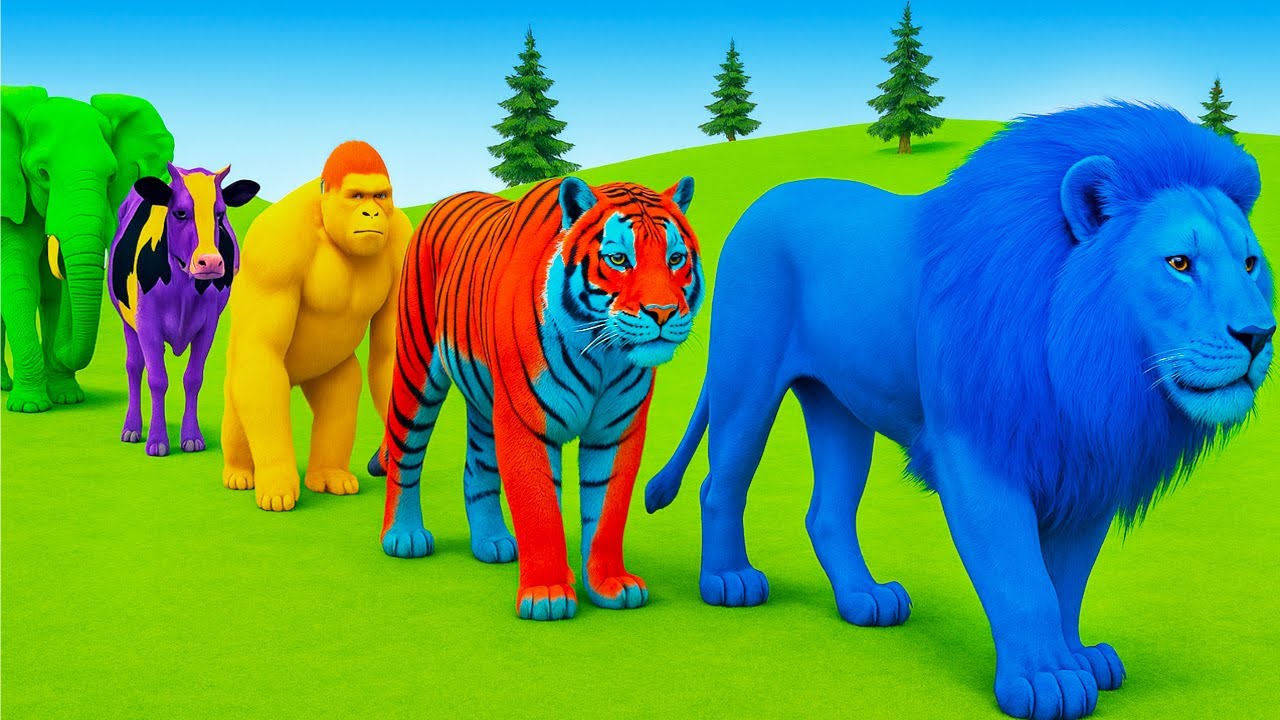 Long Slide Game With Elephant Gorilla Buffalo Hippopotamus Tiger 3d ...