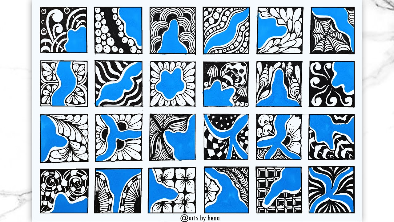 How To Fill Zentangle Art with a Random Color |24 Zentangle Patterns For Beginners | Zentangle ...