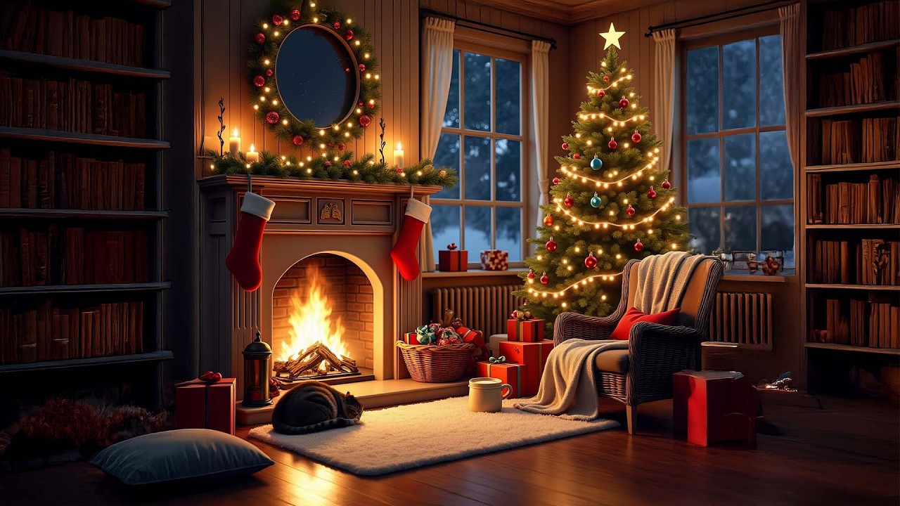 🎄 8 HR Christmas Fireplace & Relaxing Holiday Music | Cozy Winter ...
