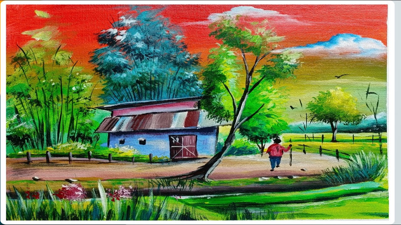 How to draw a natural landscape painting @Creative Canvas ART. - YouTube