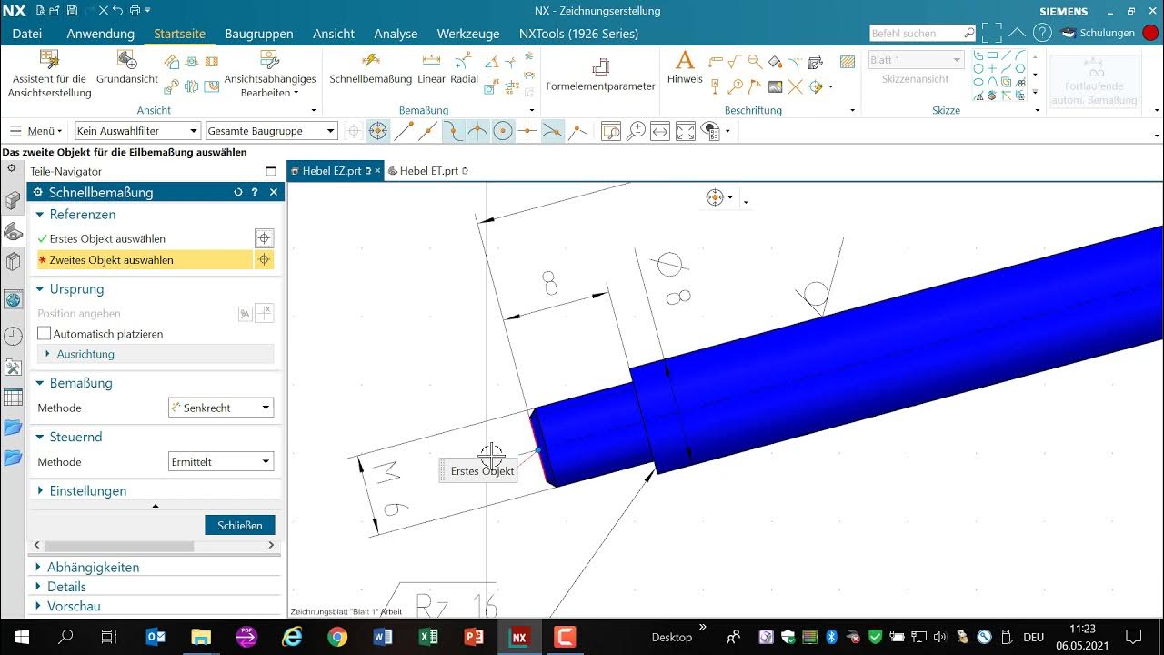 CAD NX Zeichnung Bemaßung überschreiben - YouTube