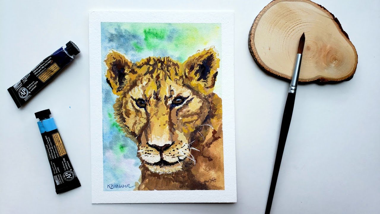 Gouache animal painting tutorial: a lion cub - YouTube