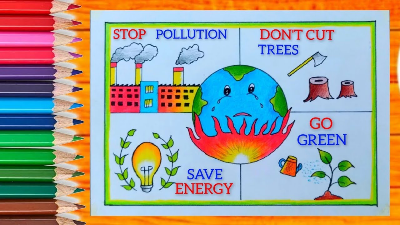 Stop Global Warming Poster drawing easy Earth day drawing| Save ...
