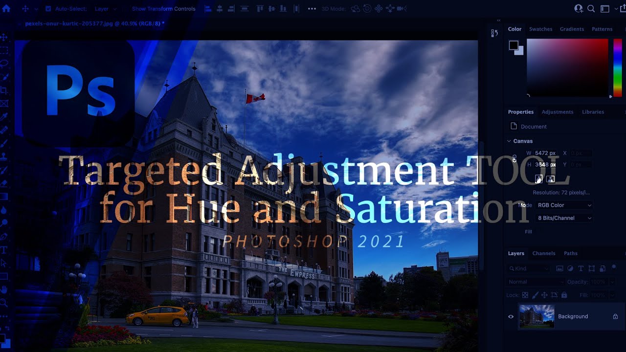 Photoshop CC 2021 | How to adjust Hue & Saturation of an Image using ...