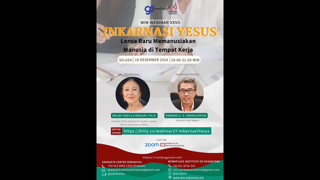 WIN & GC Webinar XXVIII "Inkarnasi Yesus | Lensa Baru Memanusiakan ...
