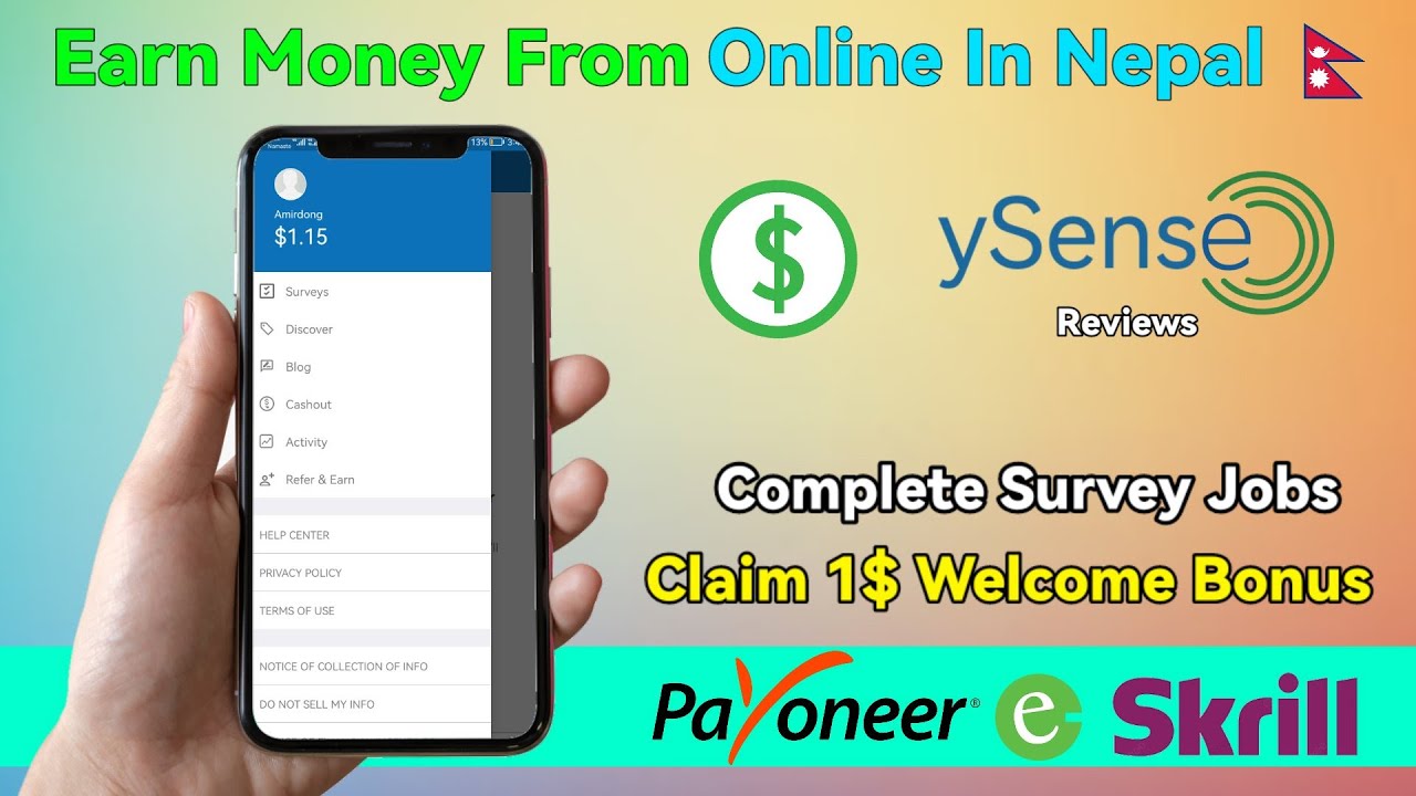 Ysense how to earn | ysense payment proof | survey jobs in Nepal - YouTube