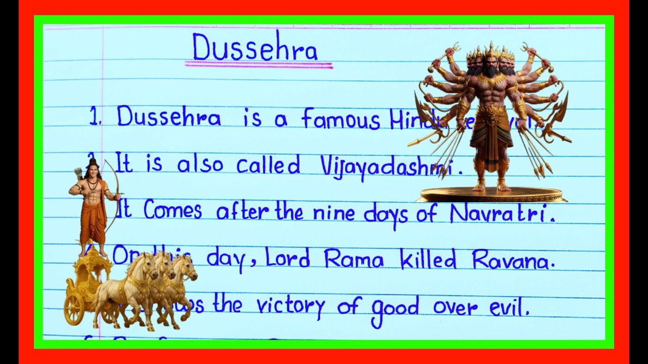 10 Lines on Dussehra in English | Beautiful Handwriting for Kids ...