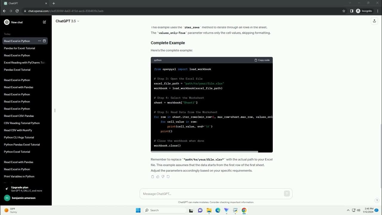 how to read excel file in python without pandas - YouTube