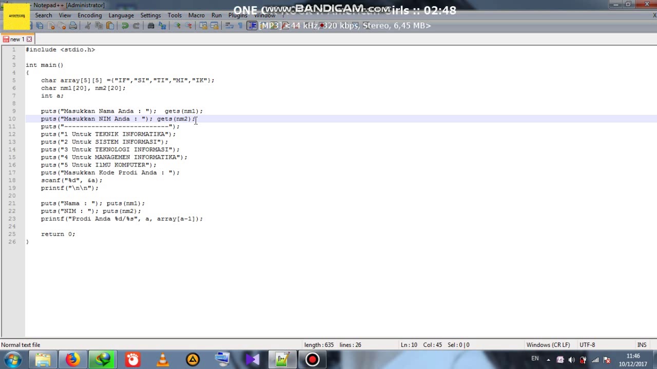 Array Pada Bahasa C Menggunakan Notepad++ - YouTube