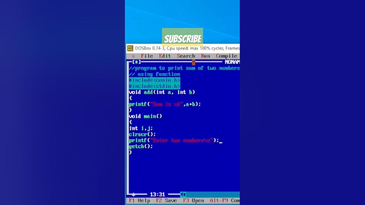 Sun Of Two Numbers Using Function In C Cprogramming Coding Dailycoding Codetutorial