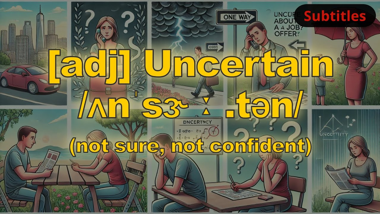 [adj] Uncertain meaning (not sure, not confident) with 5 examples - YouTube
