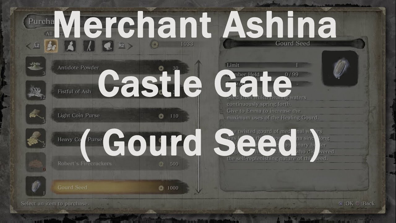 Sekiro - Merchant Ashina Castle Gate ( Gourd Seed ) - YouTube