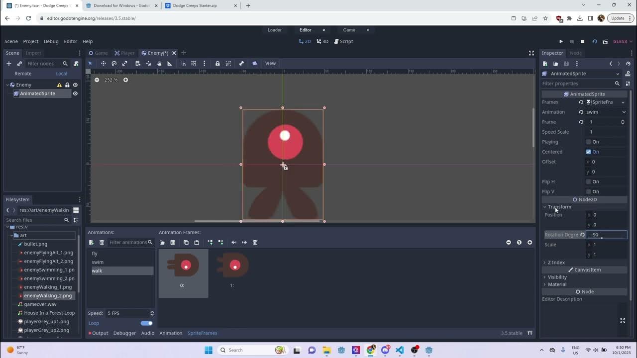 Dodge the Creeps Godot Tutorial Part 2 - YouTube