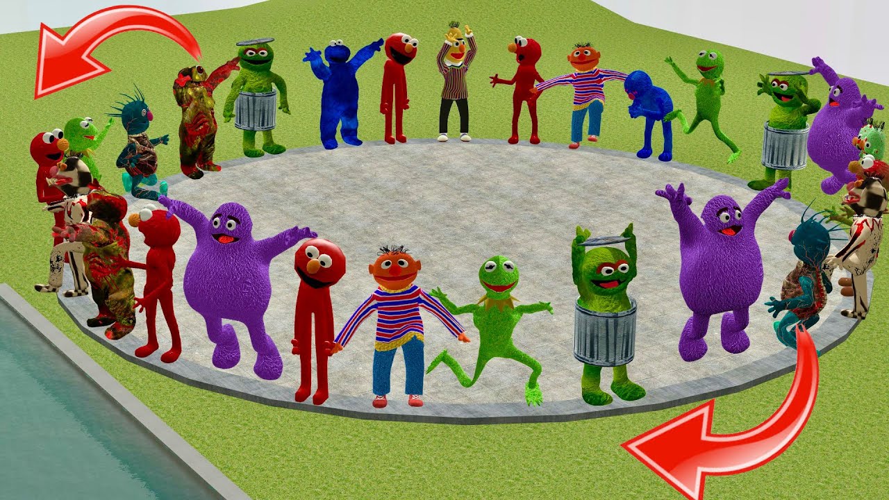 SPARTAN KICKING ELMO FAMILY, GRIMACE SHAKE, ZOMBIE ELMO IN POOL Garry's ...