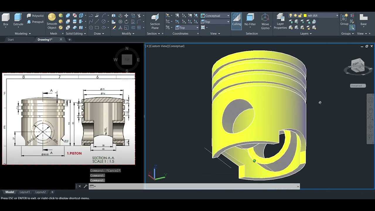 [AutoCAD 3D] | Past 1: PISTON - Vẽ ĐỘNG CƠ 4 XILANH - Four Cylinder ...