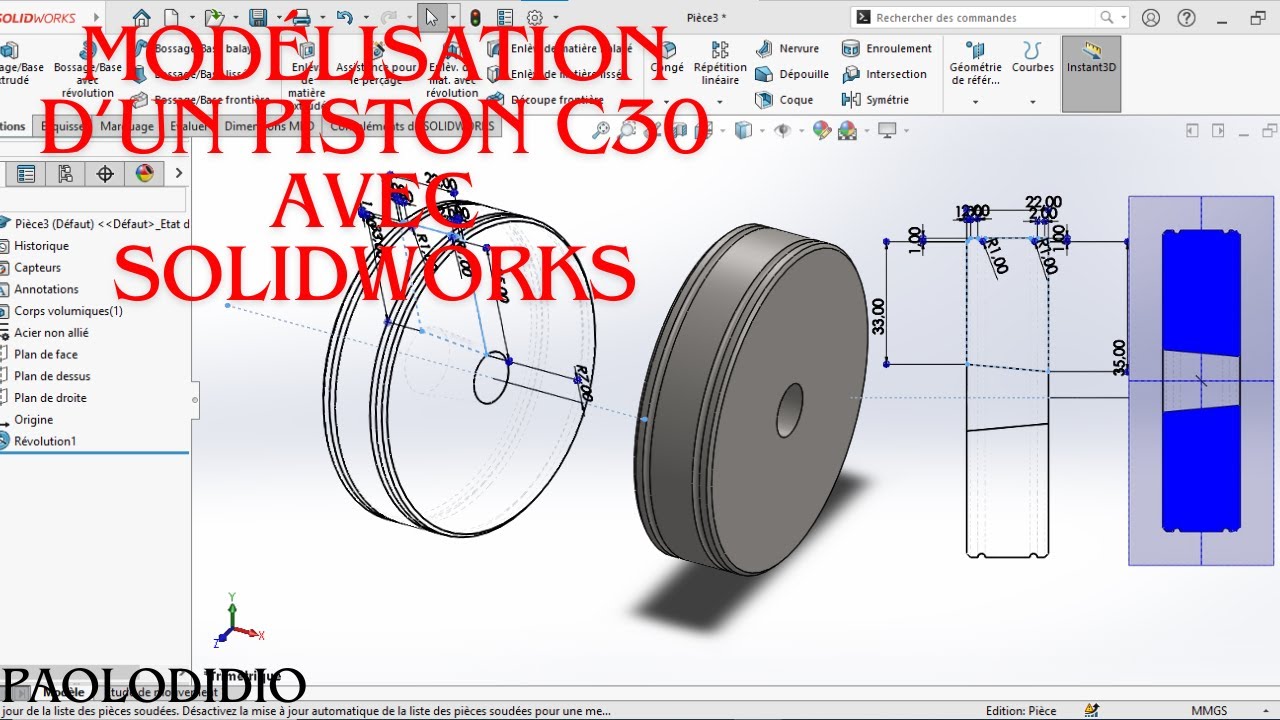 Modélisation d'un Piston | Tutorial SolidWorks | PaolodiDio - YouTube