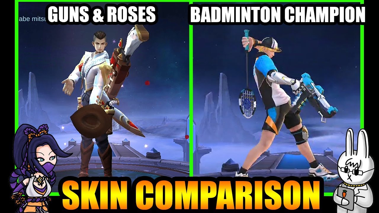 CLINT BADMINTON CHAMPION SKIN VS. GUNS AND ROSES SKIN - MLBB SKIN ...