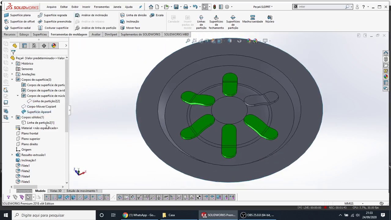 Molde com varias cavidades usando o Solidworks - YouTube