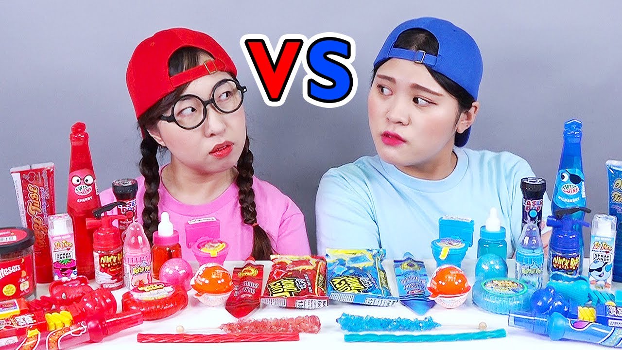 Tantangan Makanan Jeli Merah VS Jeli Biru DONA - YouTube