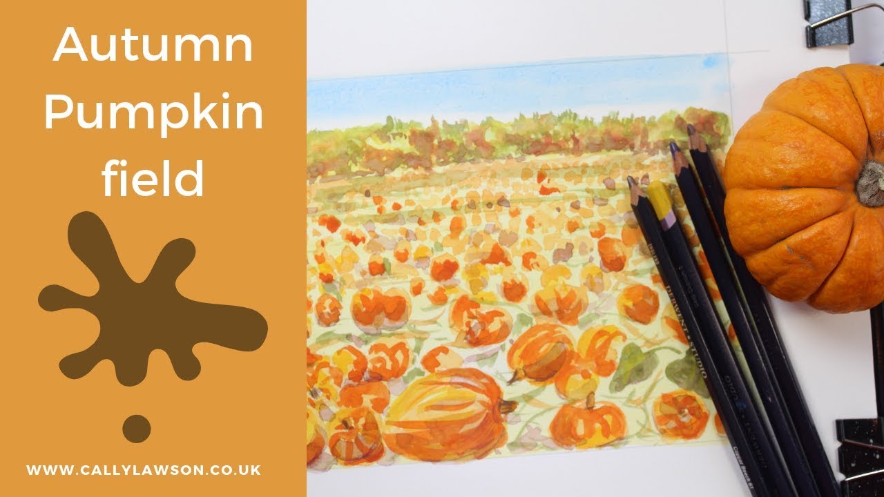 How to paint an Autumn Pumpkin field in watercolour, beginners tutorial ...