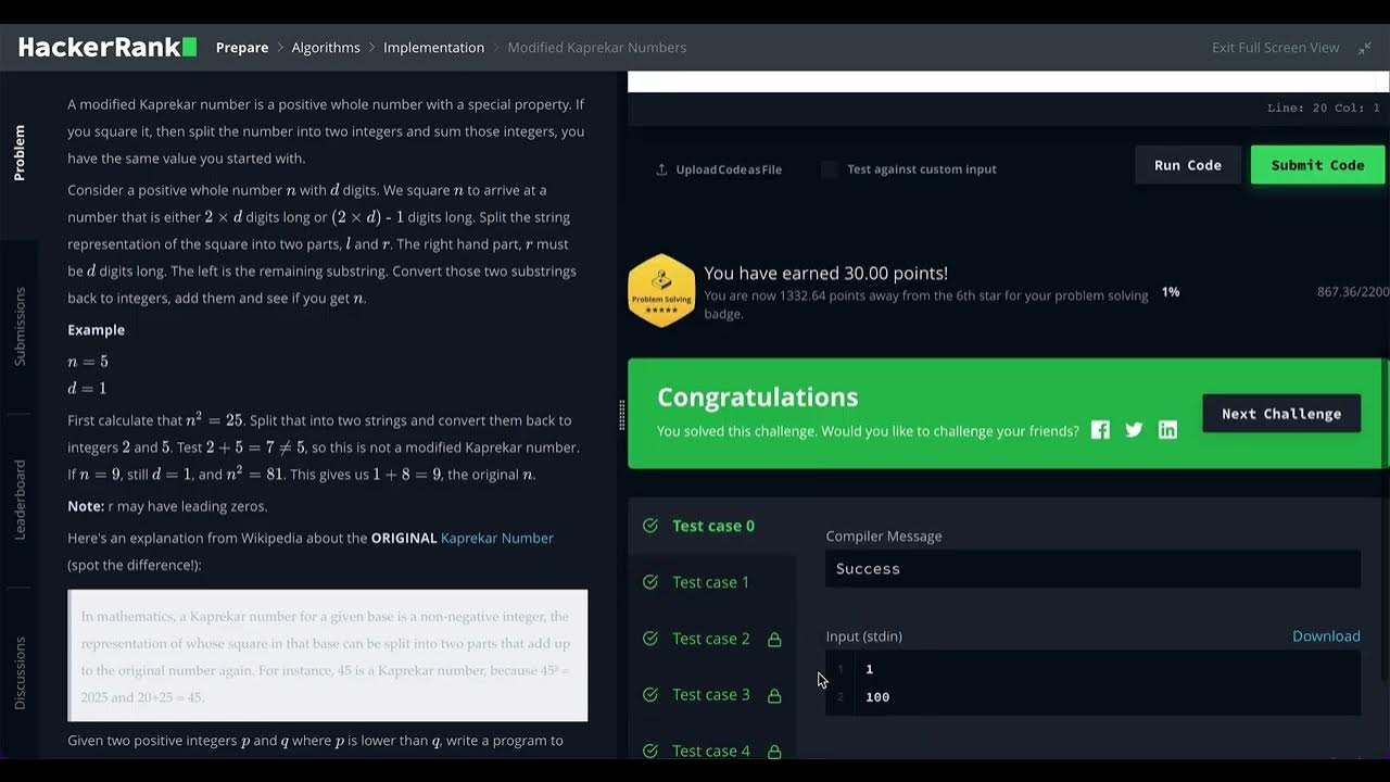 Hackerrank Modified Kaprekar Numbers - Python Solution - YouTube