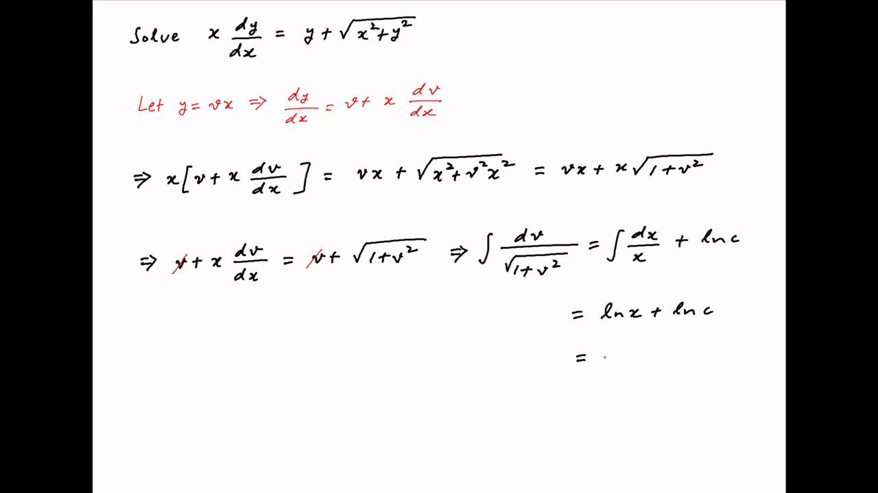 Solve The Differential Equation X dy dx Y Sqrt square x Square