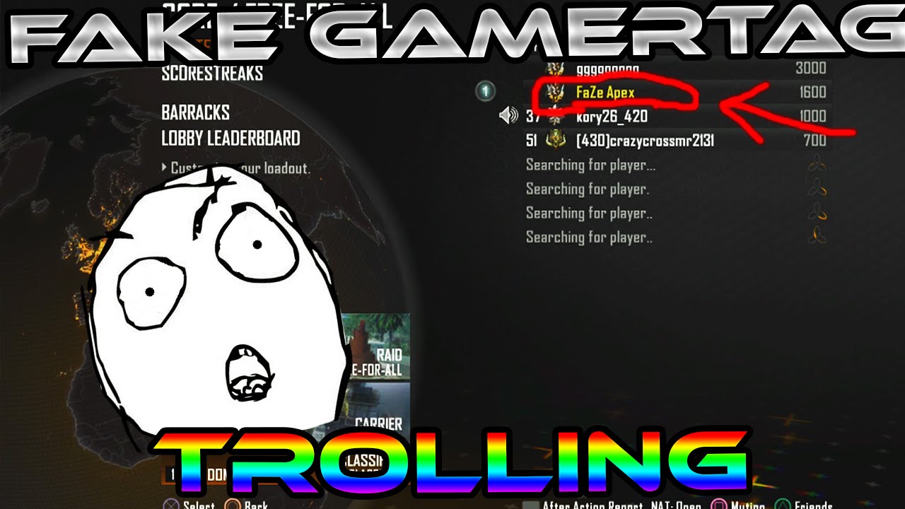 Trolling FaZe Fans! Fake Gamertag trolling (FaZe Rain FaZe Apex) Name ...
