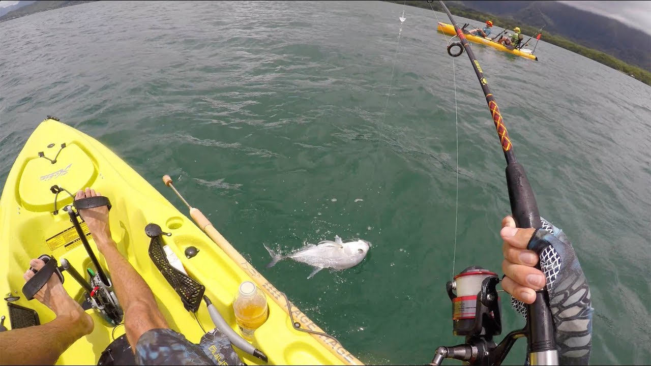 Action packed day kayak fishing for Papio (Trevally) off Oahu - YouTube