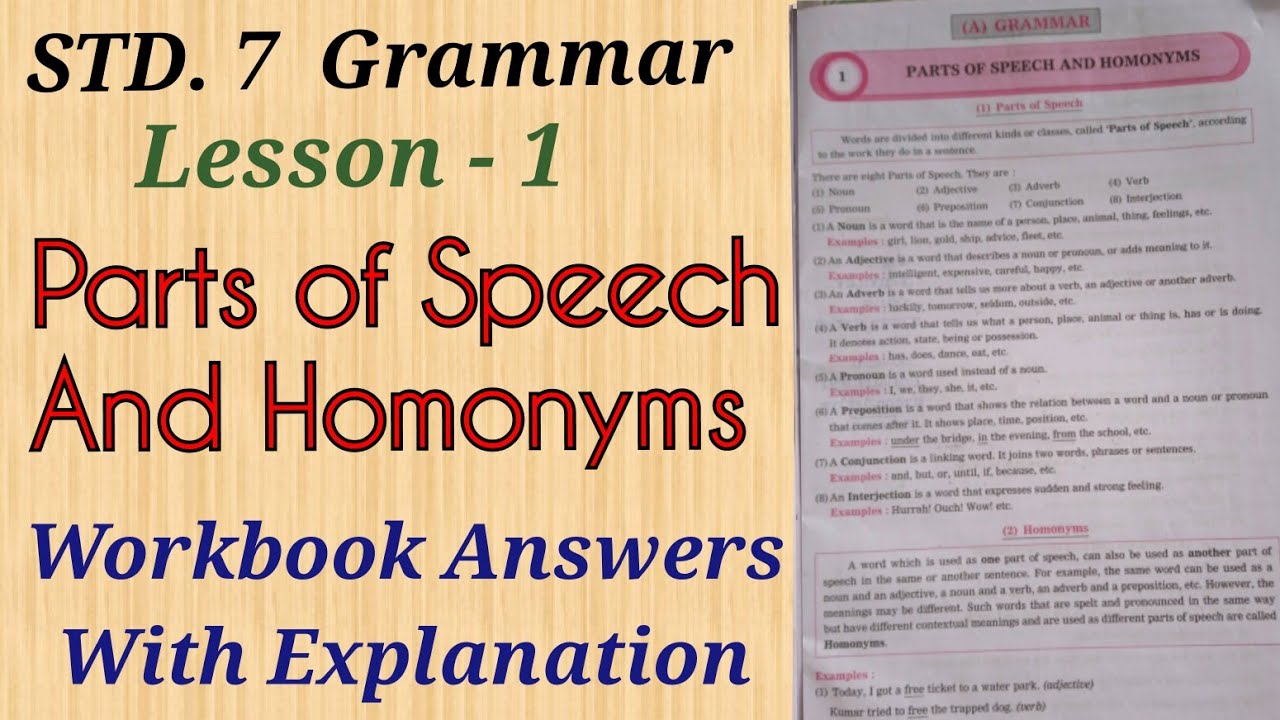 Std 7 Grammar Lesson 1 Parts Of Speech Workbook Answers With std-7-grammar-lesson-1-parts-of-speech-workbook-answers-with
