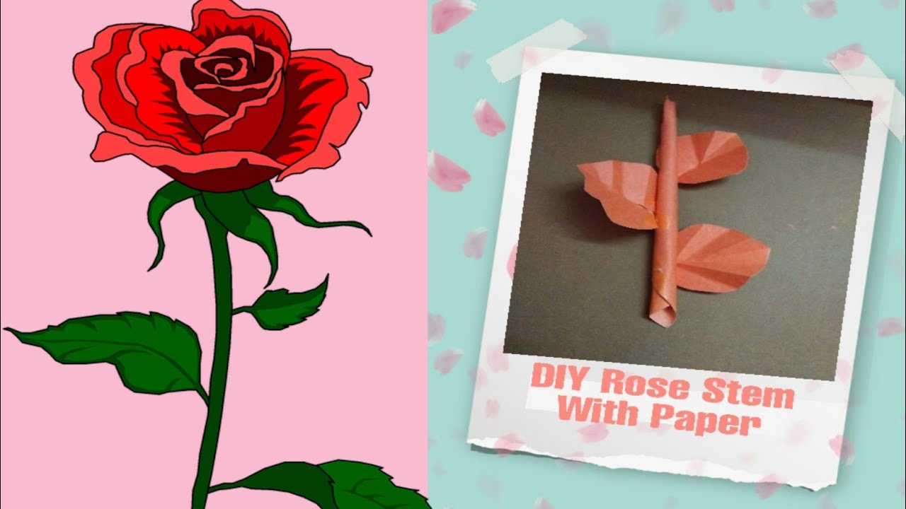 How To Make Paper Rose Stem With Leaves | Easy Paper Rose Stem Step by ...