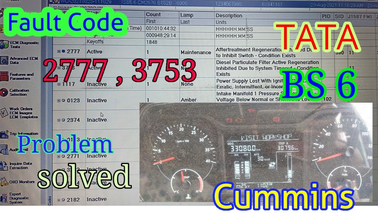2777, 3753 fault code/Tata bs6 check engine lamp/ check engine lamp ...