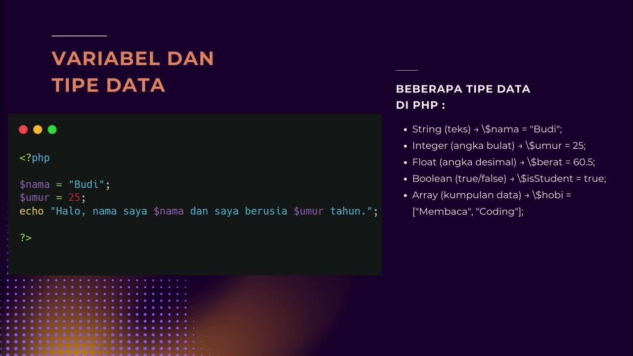 Belajar PHP Dasar - Variabel dan Tipe data - YouTube