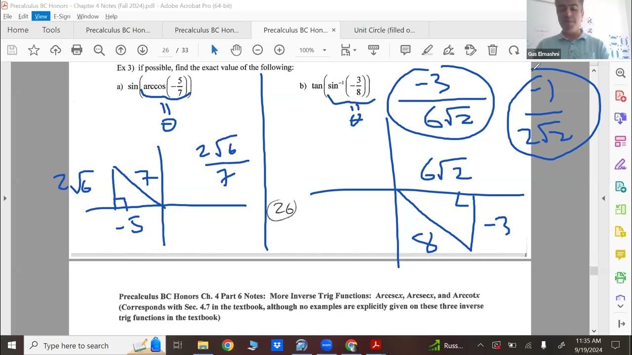 Precalculus BC Honors Unit 2 Lesson 6 Part 1 Fall 2024 - YouTube
