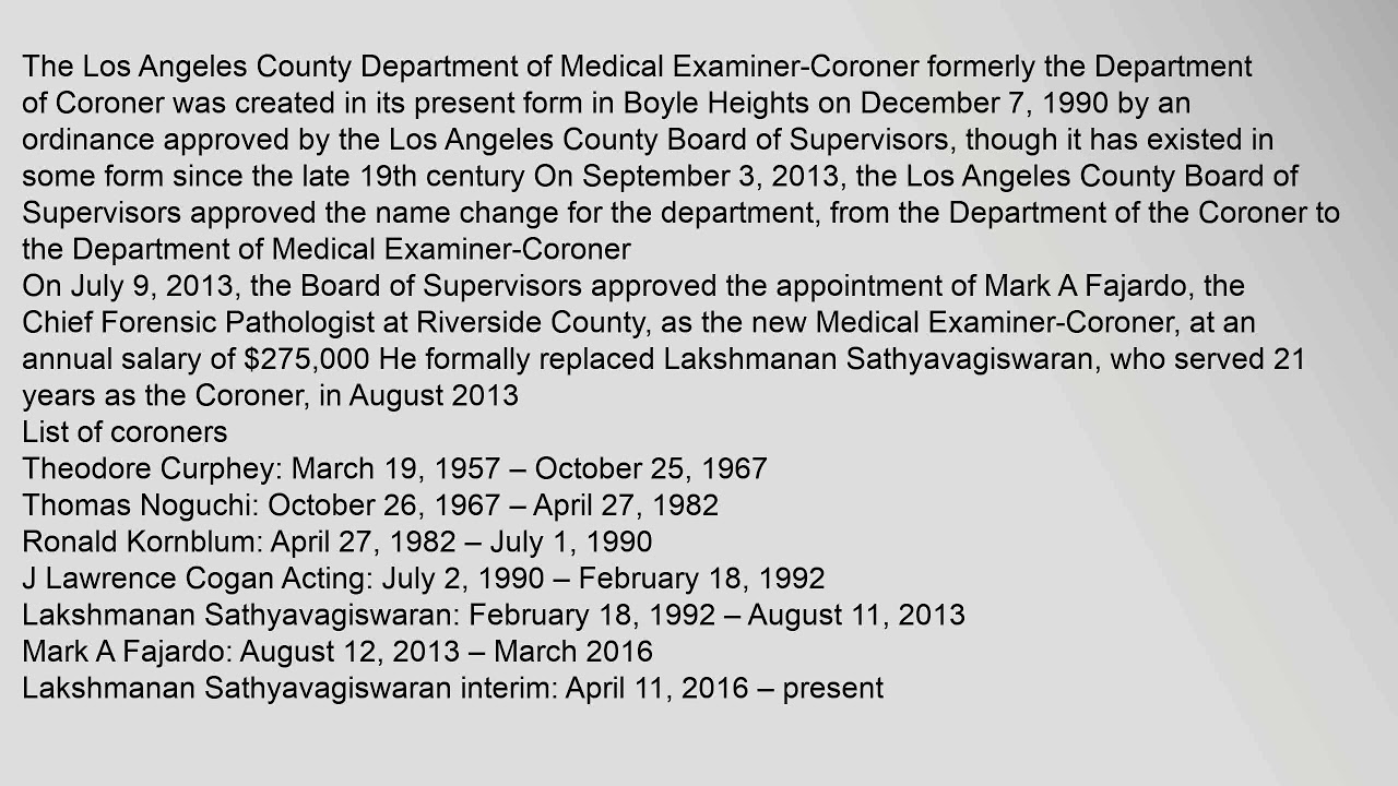 Los Angeles County Department of Medical Examiner-Coroner - YouTube
