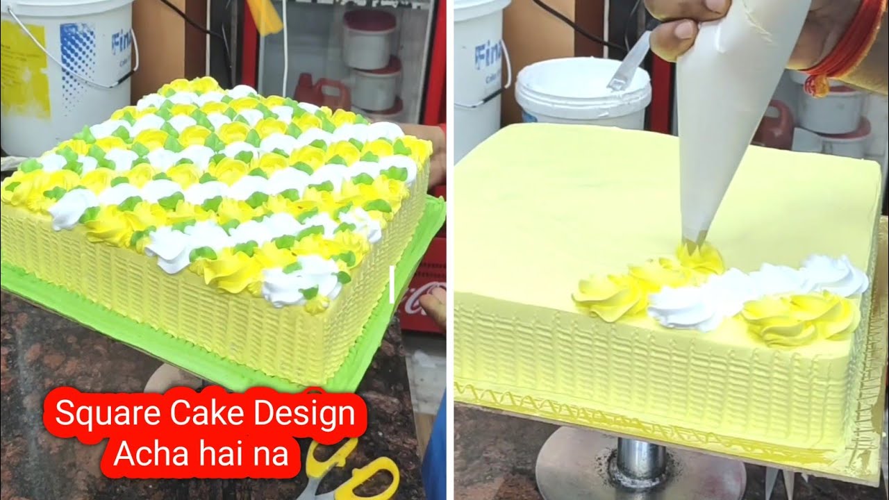 Square Pineapple Cake Full Yellow And Nozzle Design Cake | Square Cake Decoration - YouTube