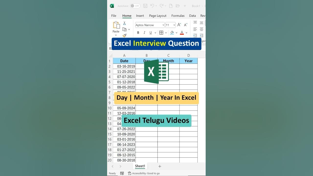 Excel Interview Question | Extract Day Month Year In Excel #excel - YouTube