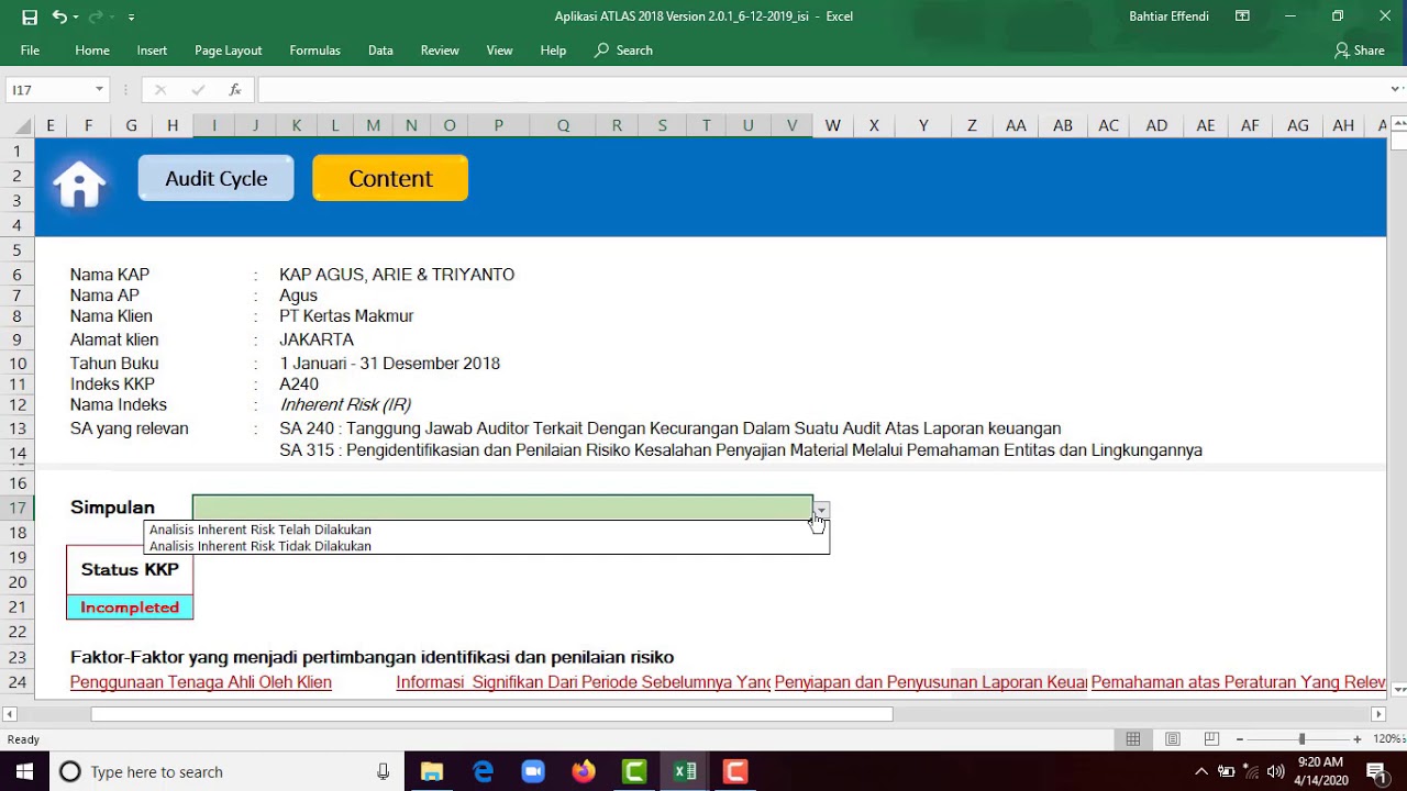 Video Pembelajaran Sistem ATLAS Pertemuan 12_Indeks A240: Inherent Risk ...