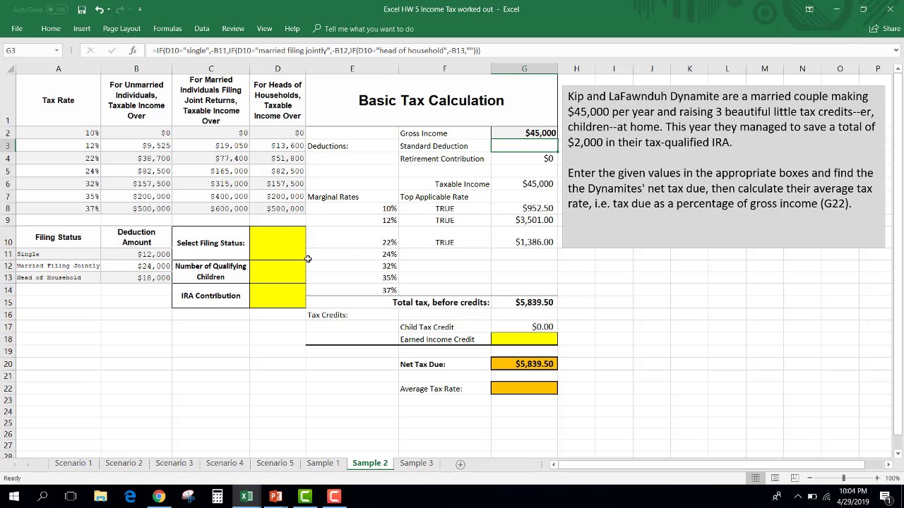 Excel HW 6 tutorial- income tax (Revised) - YouTube