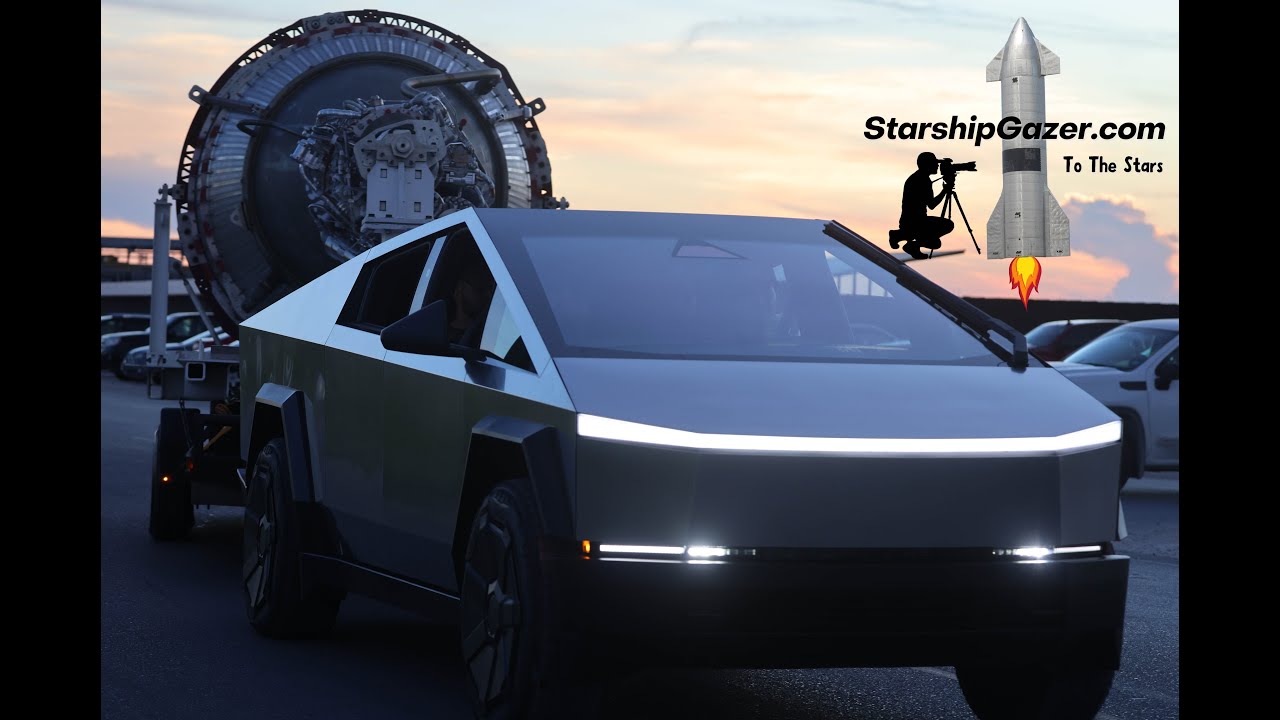 Cybertruck Towing Raptor Rocket Engine at SpaceX Starbase Texas 4K60 on ...